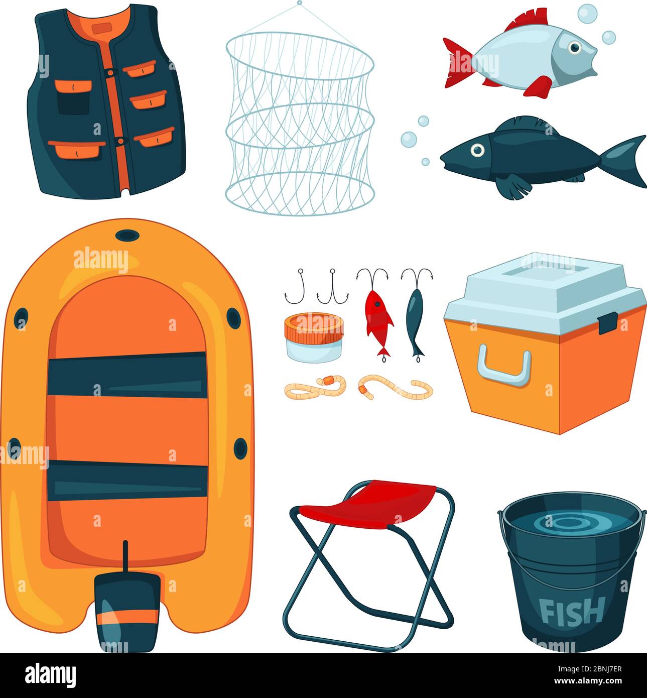 Different tools for fishing. Vector icons set in cartoon style Stock ...