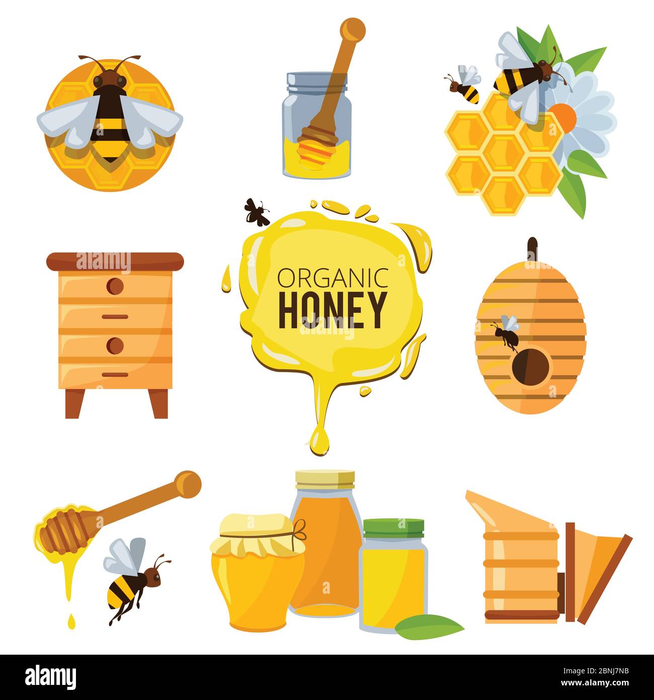 Colorful pictures of honey bumble and different others symbols of ...