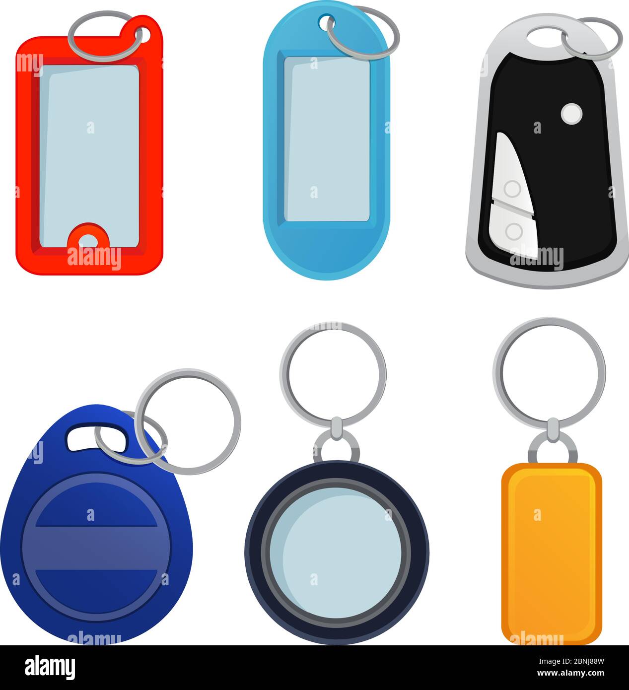 Illustrations of different keychains. Pictures in cartoon style Stock ...