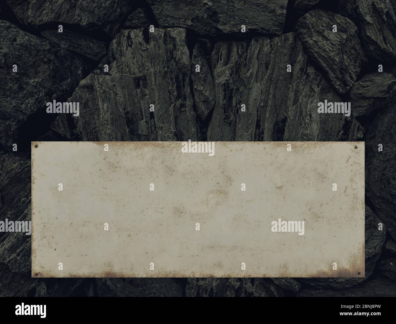 Natural stone wall with metal shield, copy space - structures as ...