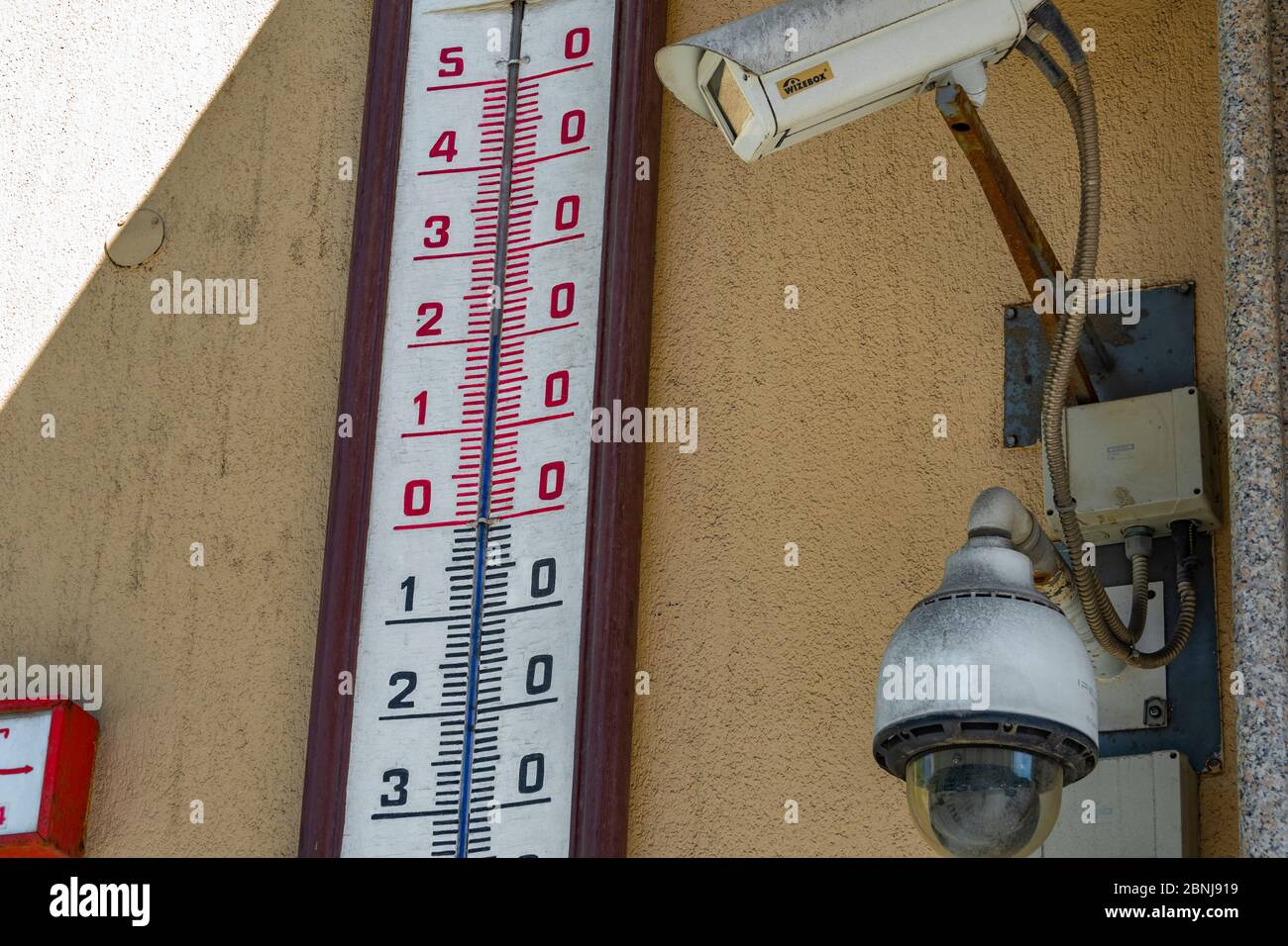 May 11, 2020. Russia, Moscow. A street thermometer shows 20 degrees ...