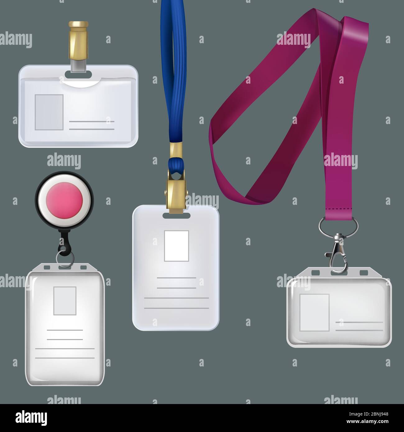 Illustrations of realistic templates of personal badges, security ...