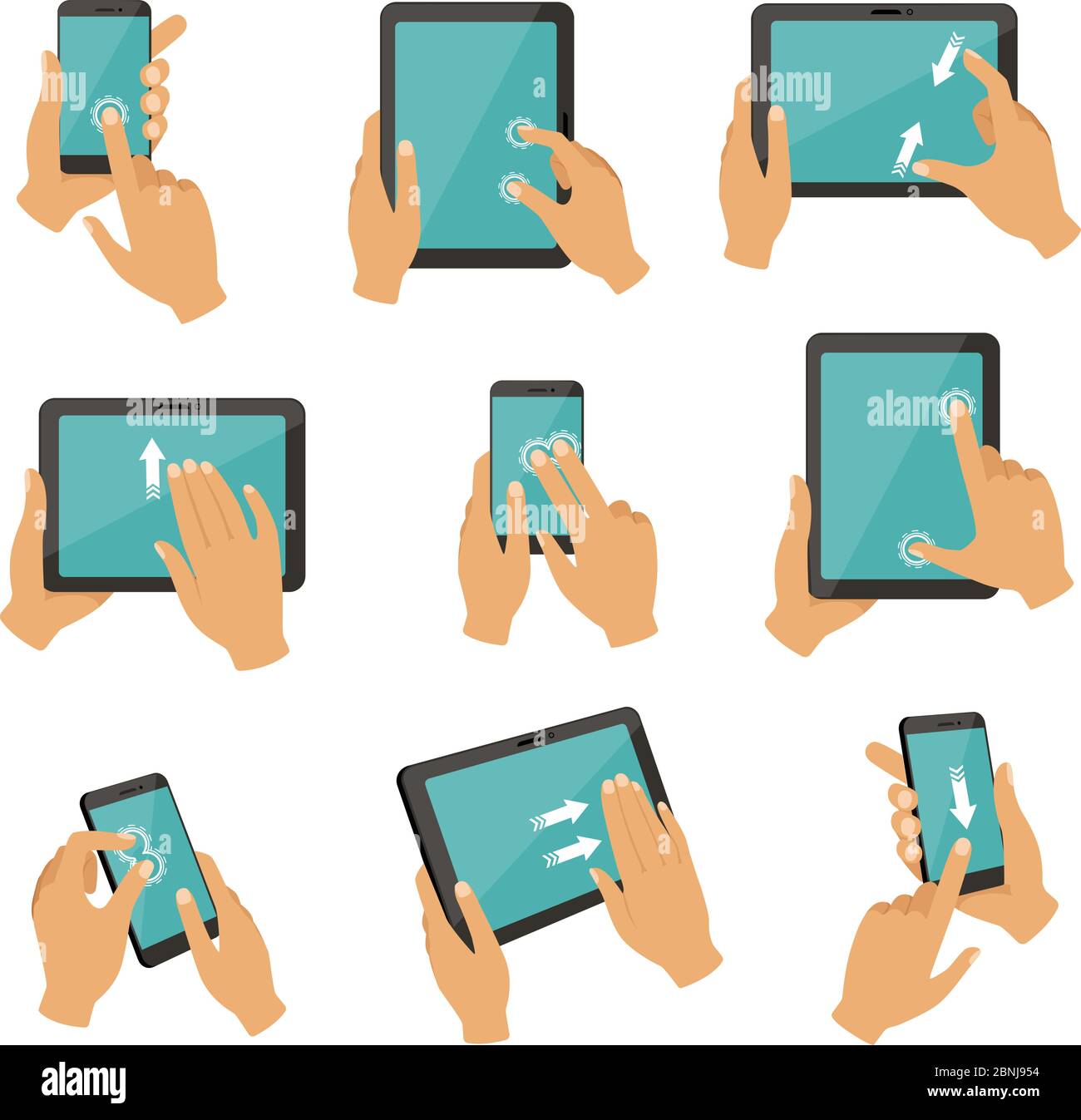 Illustrations of gestures to control different devices tablets and ...
