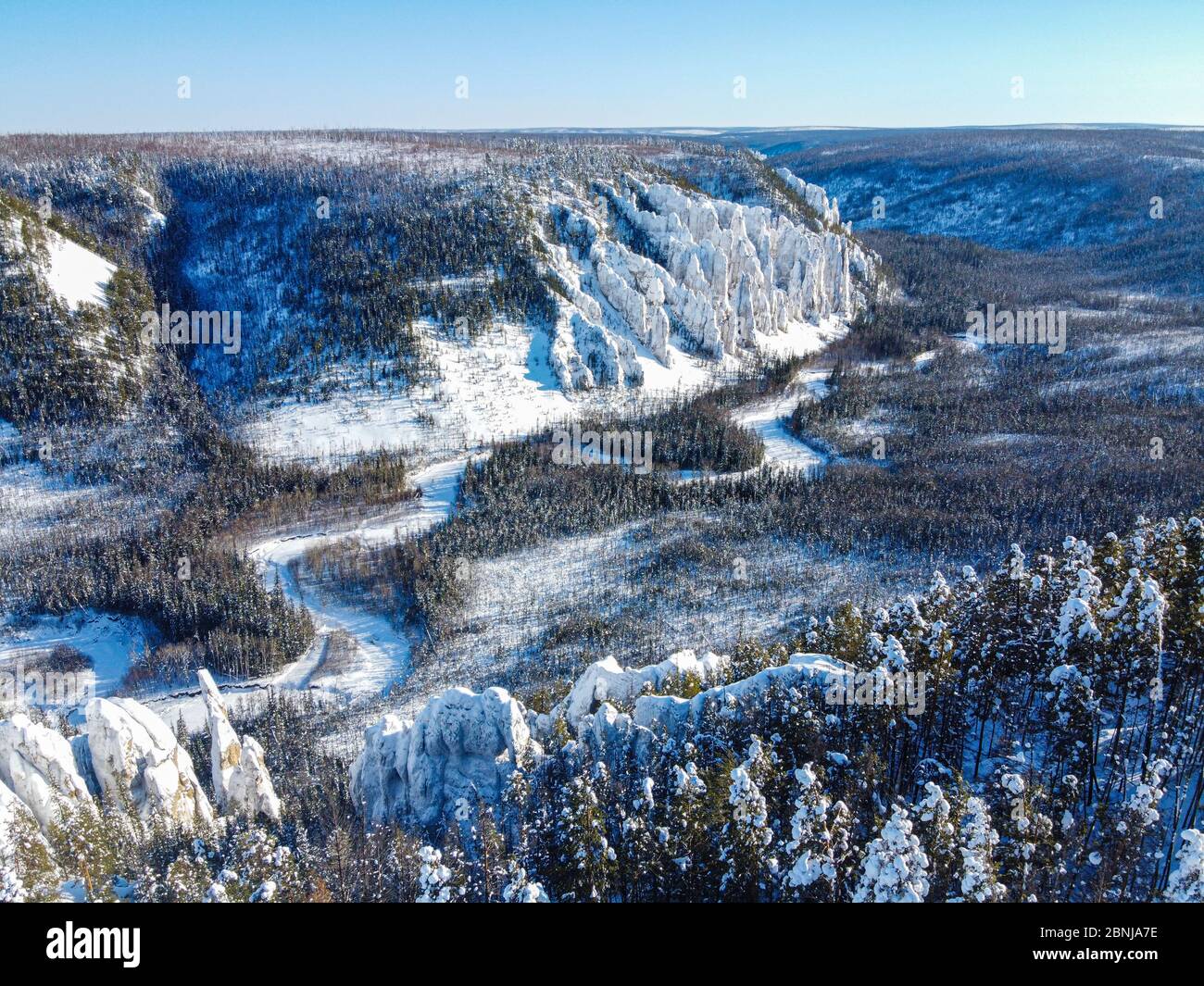 Aerial of Lena Pillars, UNESCO World Heritage Site, Sakha Republic ...
