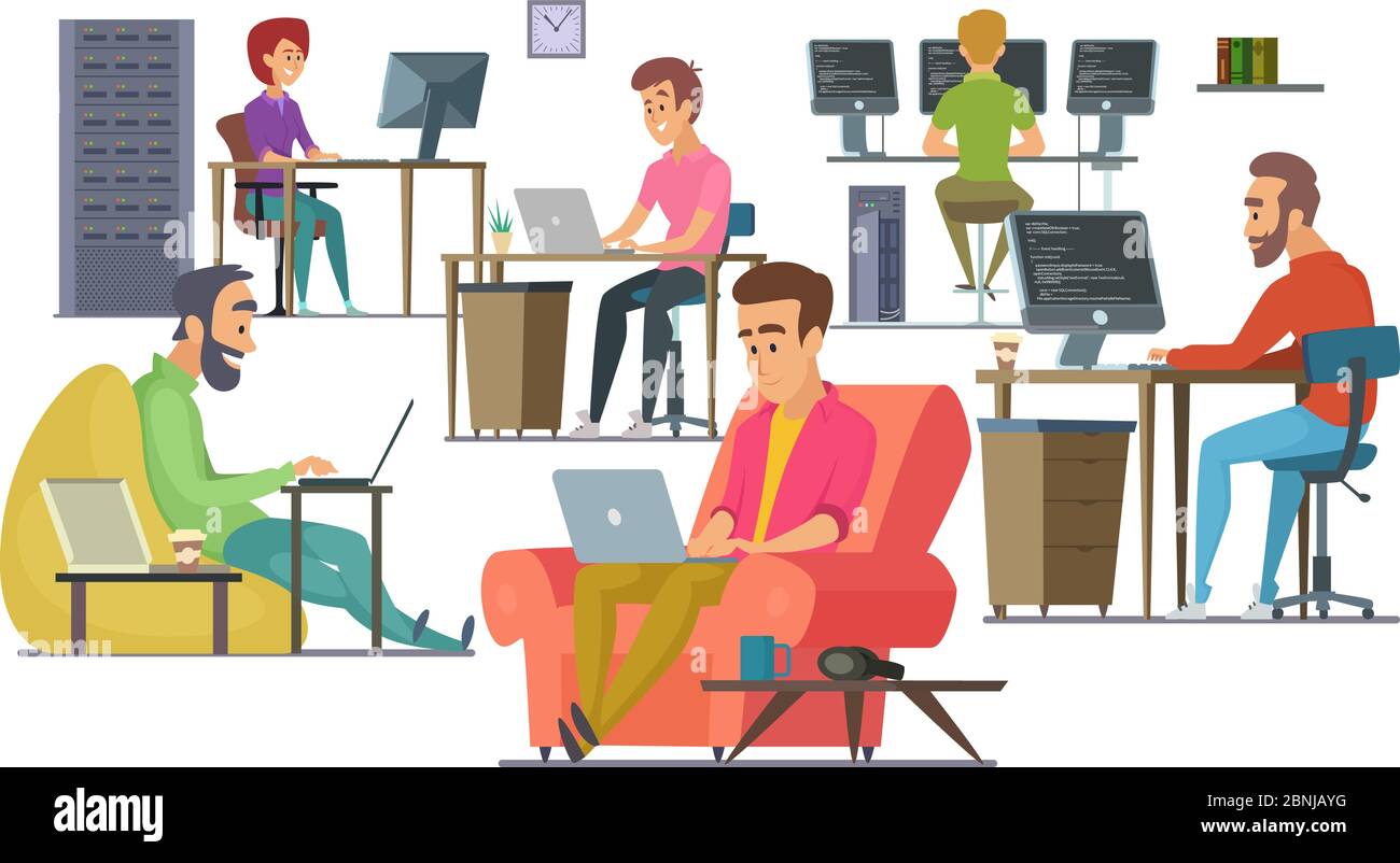 Coworkers at work. Male and female programmers and designers Stock ...