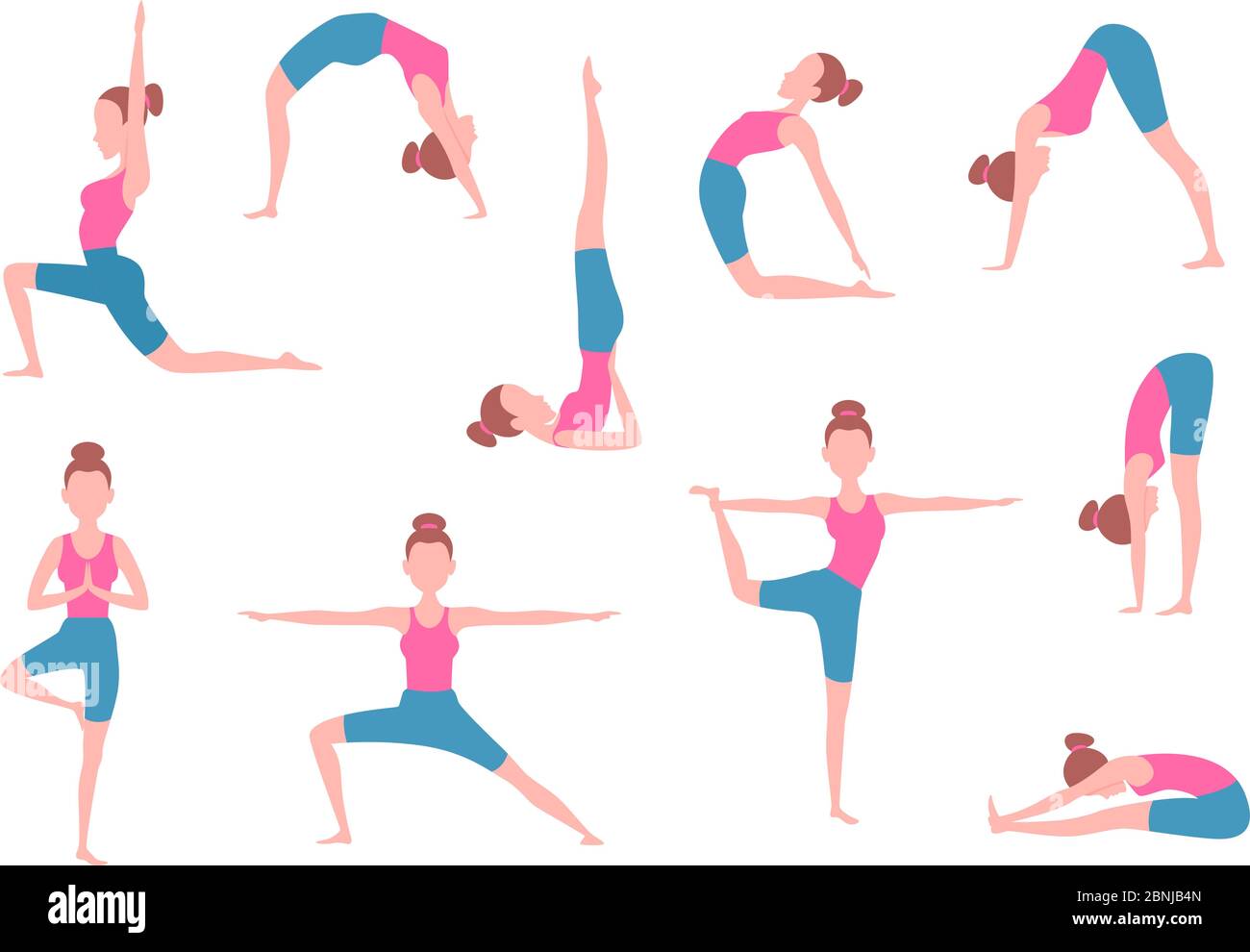 Female making yoga exercises in different poses Stock Vector Image ...