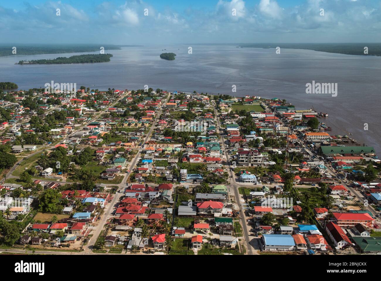 Aerial view of Bartica town on the Essequibo river, GuyanaSouth America ...