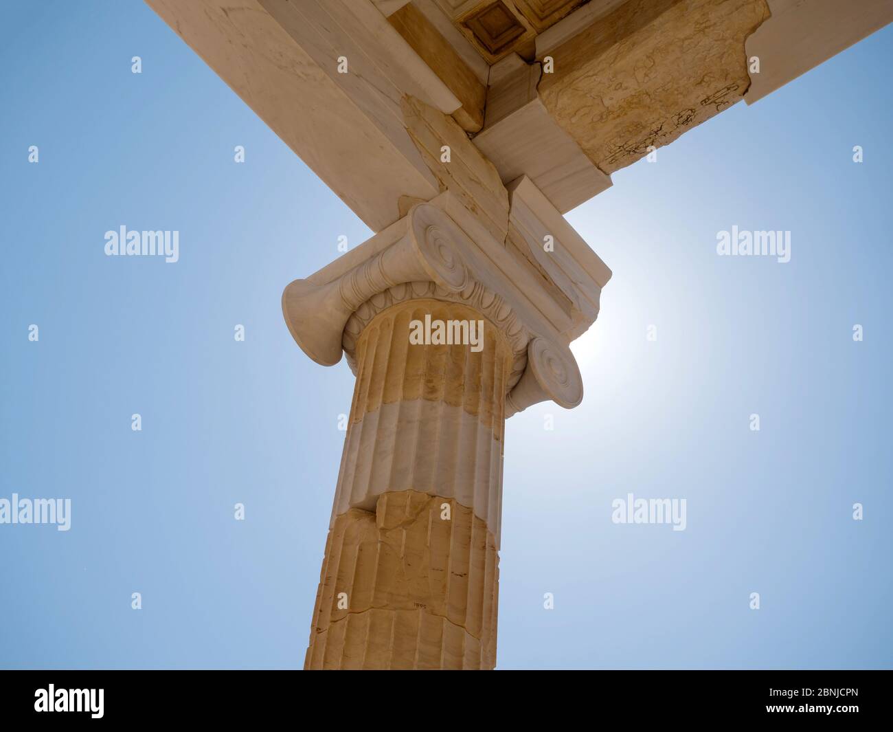 Column of an ancient Greek temple in Acropolis hill in Athens Stock ...