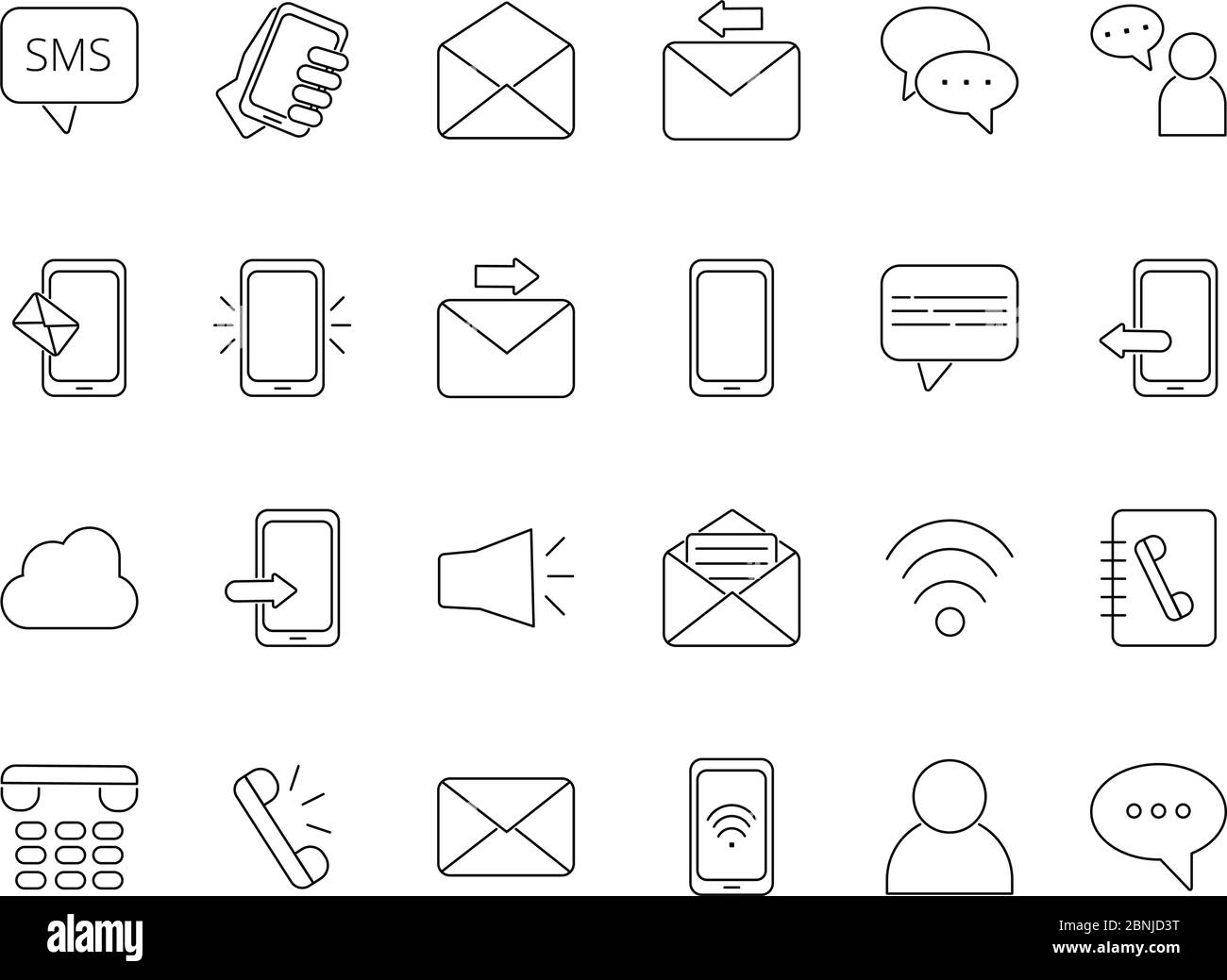 Mono line icon set of business theme. Symbols of communication Stock ...