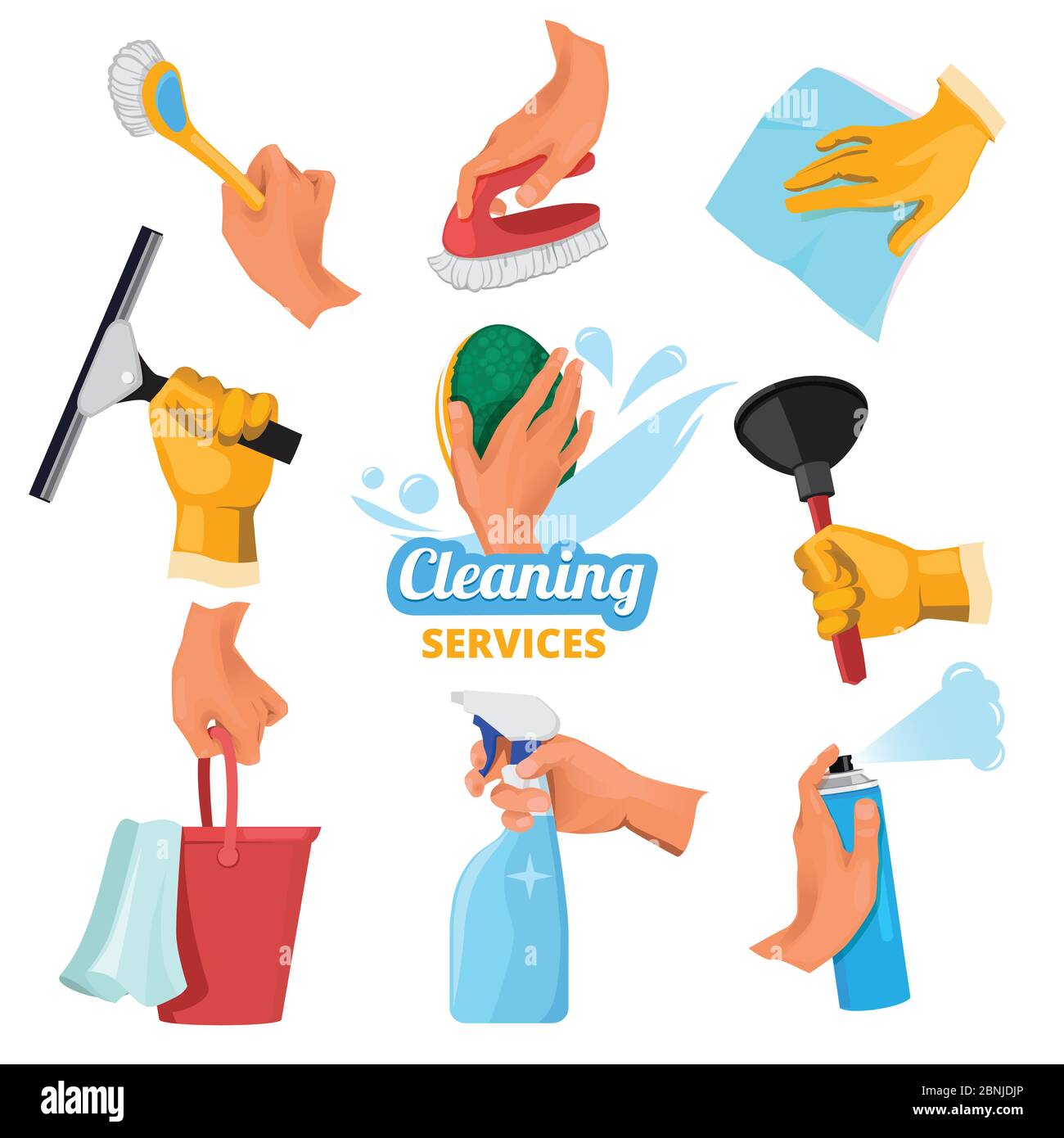 Womens hands with different tools for cleaning Stock Vector Image & Art ...