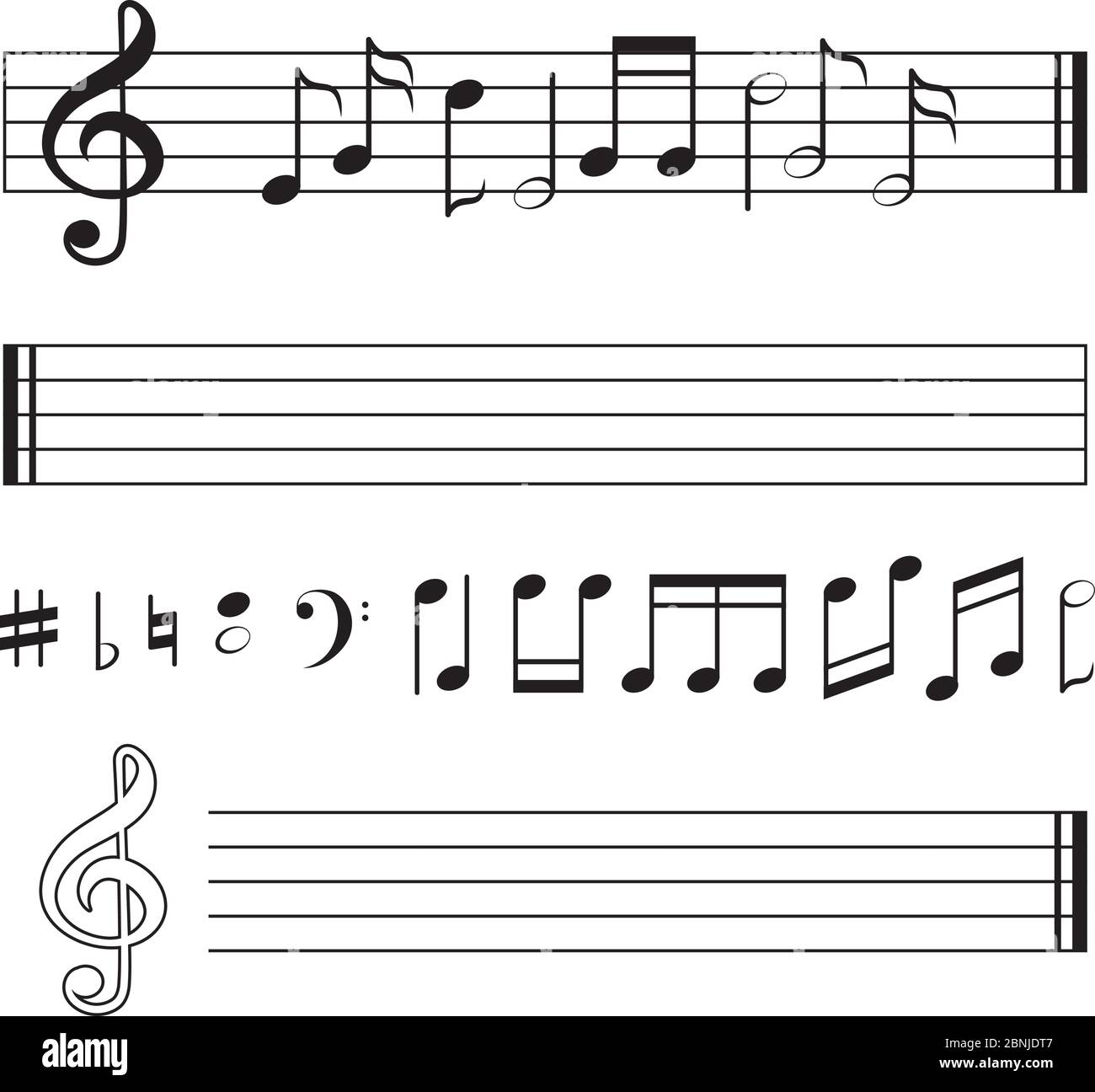 Vector monochrome collection of music notes. Pictures isolate on white ...