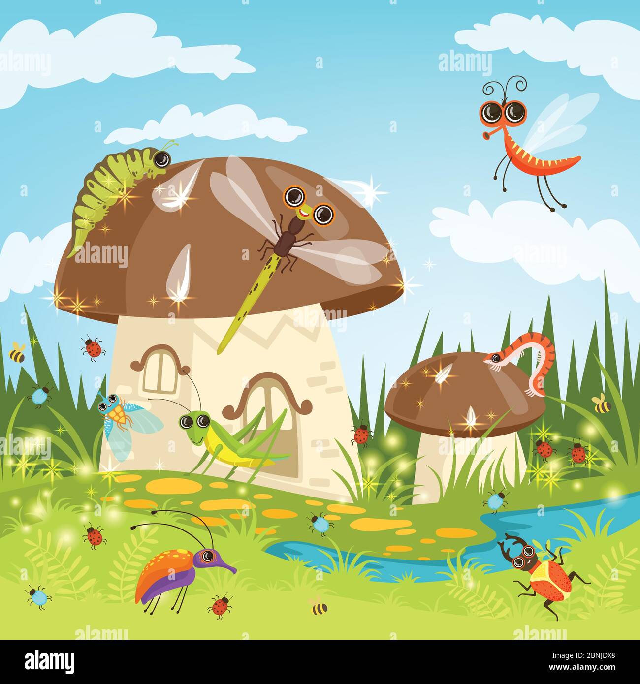 Fairytale landscape with funny insects Stock Vector Image & Art - Alamy