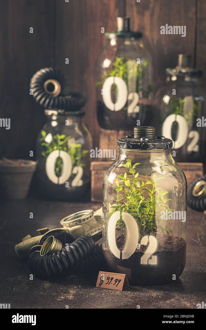 Closeup of bizarre oxygen mask as air pollution symbol Stock Photo - Alamy