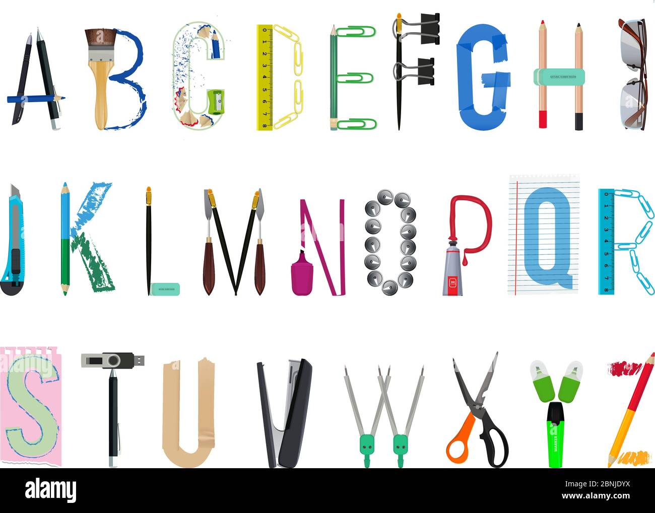English alphabet from office supplies Stock Vector Image & Art - Alamy
