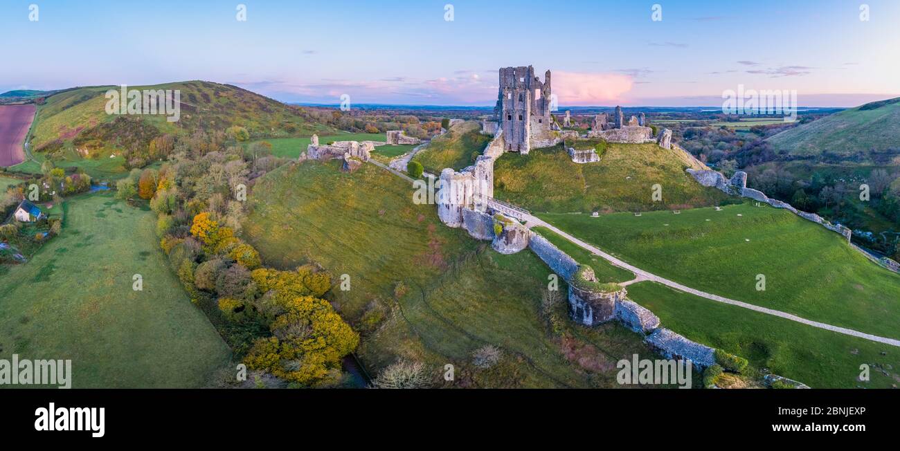 Aerial view corfe castle hi-res stock photography and images - Alamy