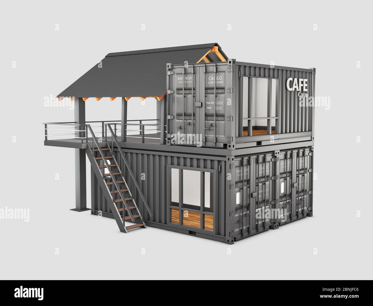 3d Rendering of Converted old shipping container into house, isolated ...