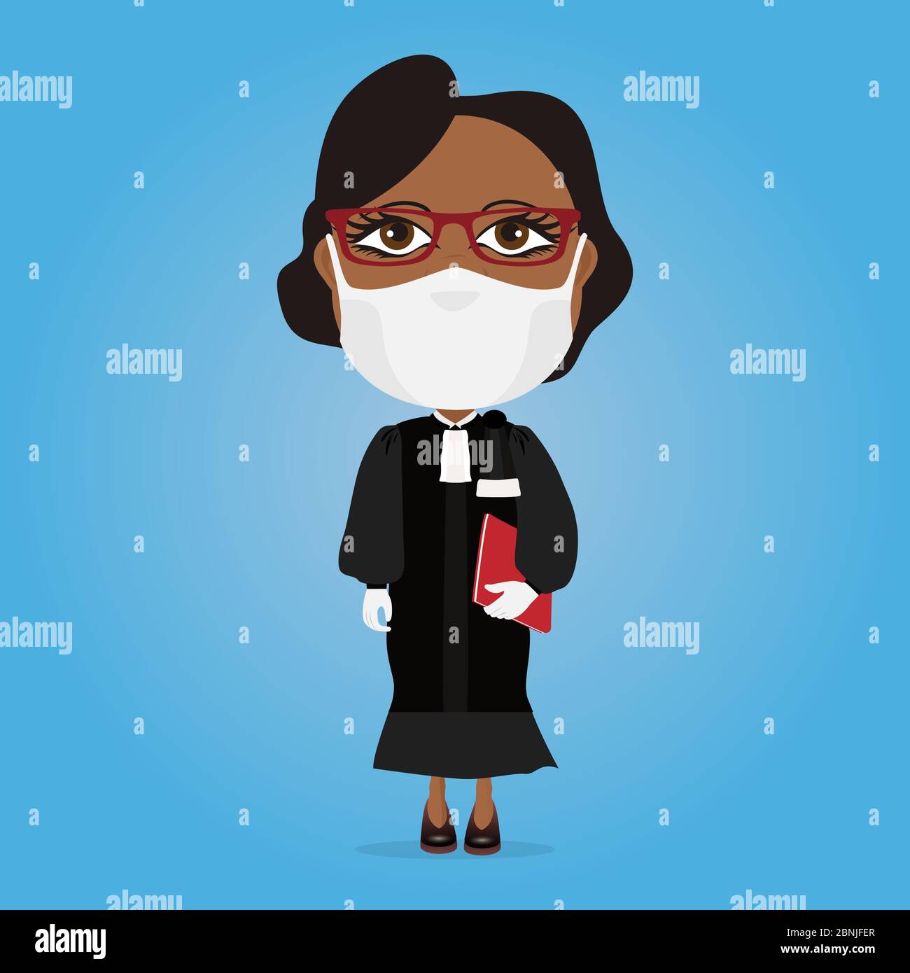 Lawyer court dress female black holding red folder with virus mask and ...