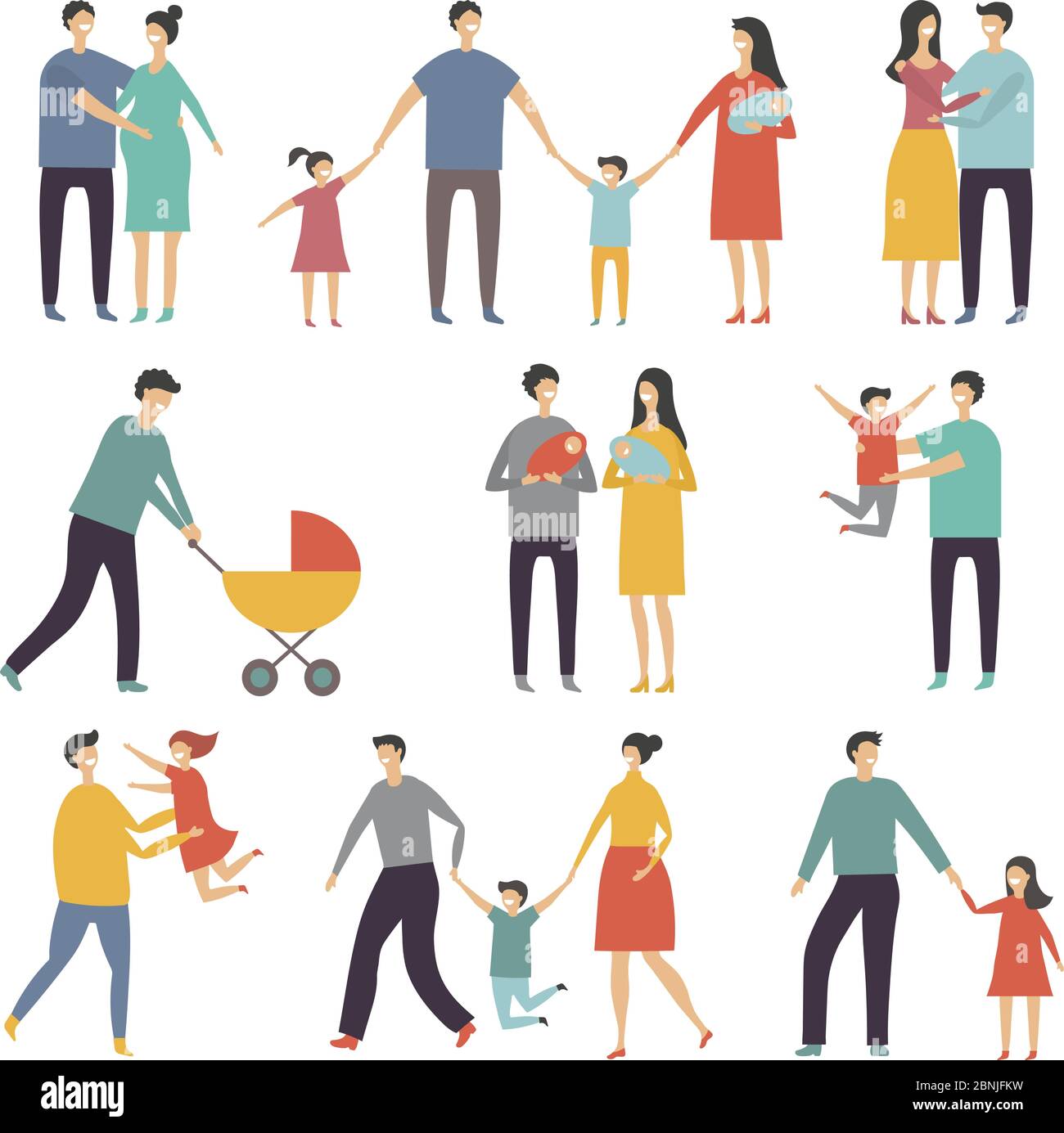 Stylized illustrations of happy family. Adults and kids Stock Vector ...