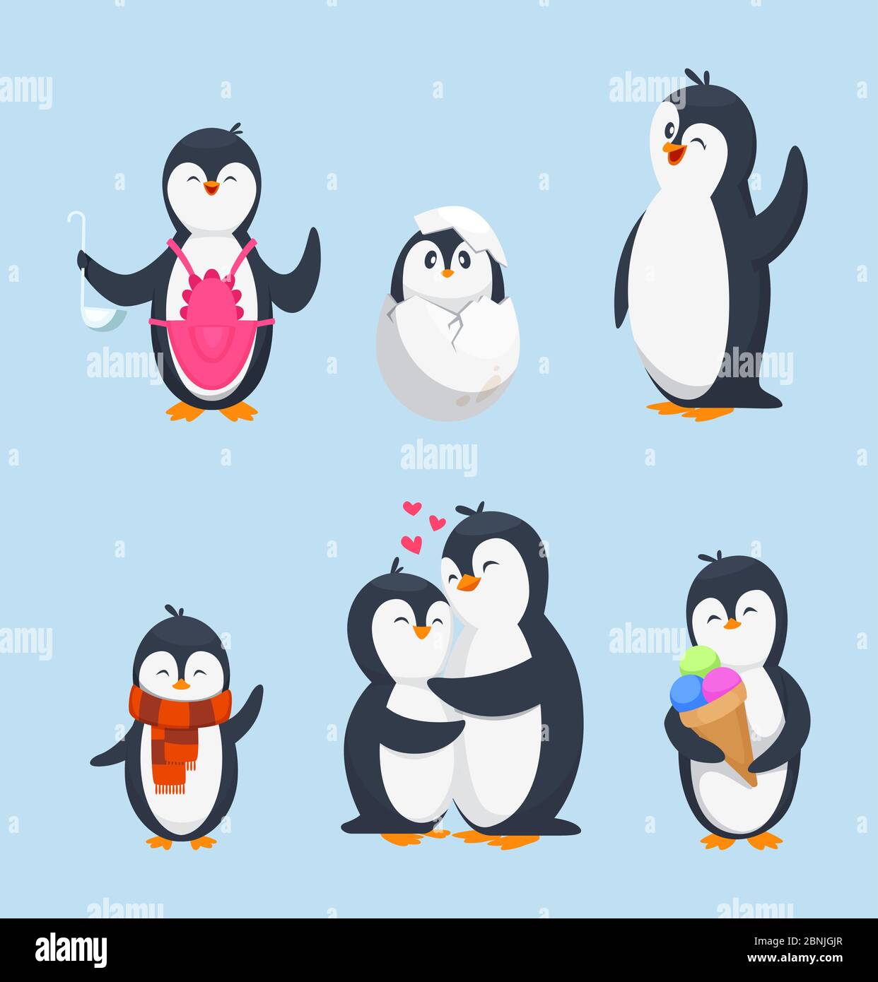 Funny pinguins in different action poses. Cartoon mascots isolate Stock ...