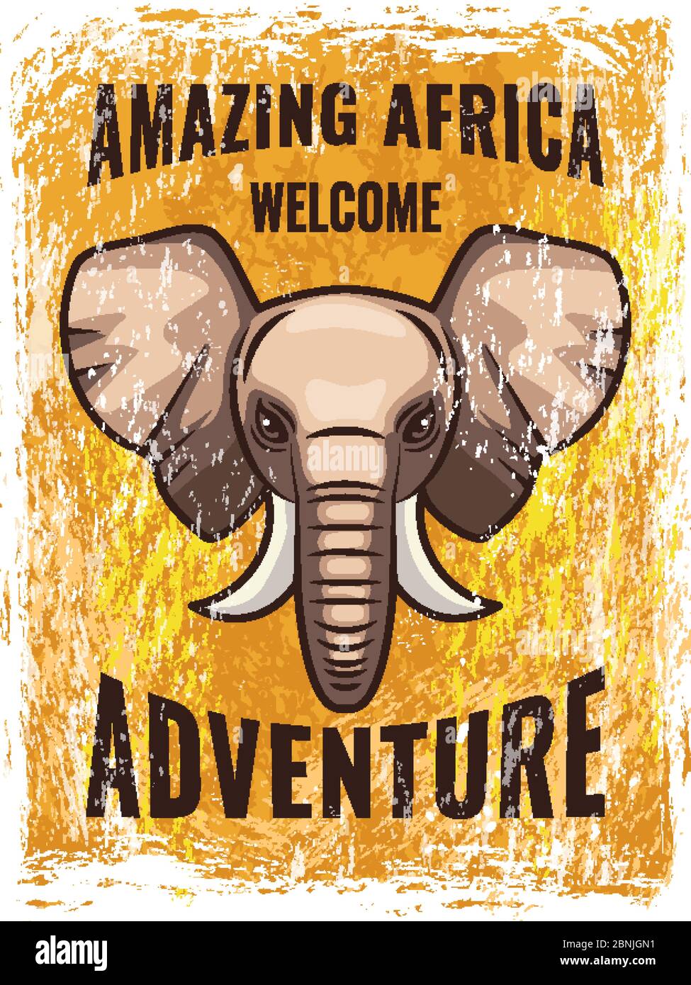 Retro poster template with illustration of african elephant Stock ...