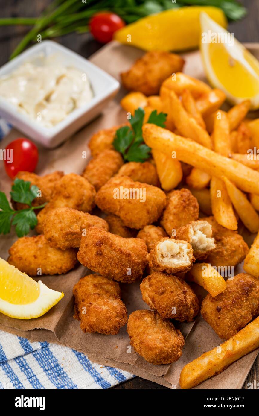 Crispy Fish Bites Snack Size. Deep Fried Pollock Fish Fingers with ...