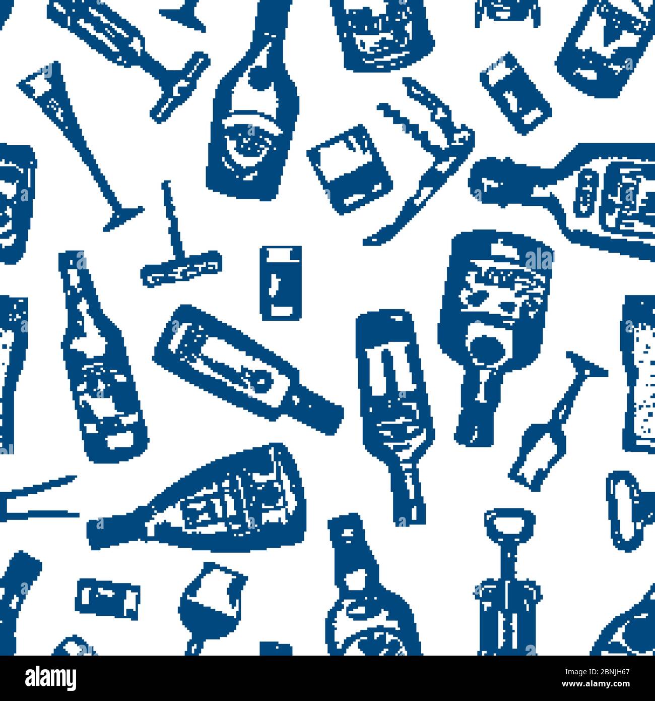 Hand drawn seamless pattern with various alcohol bottles Stock Vector ...