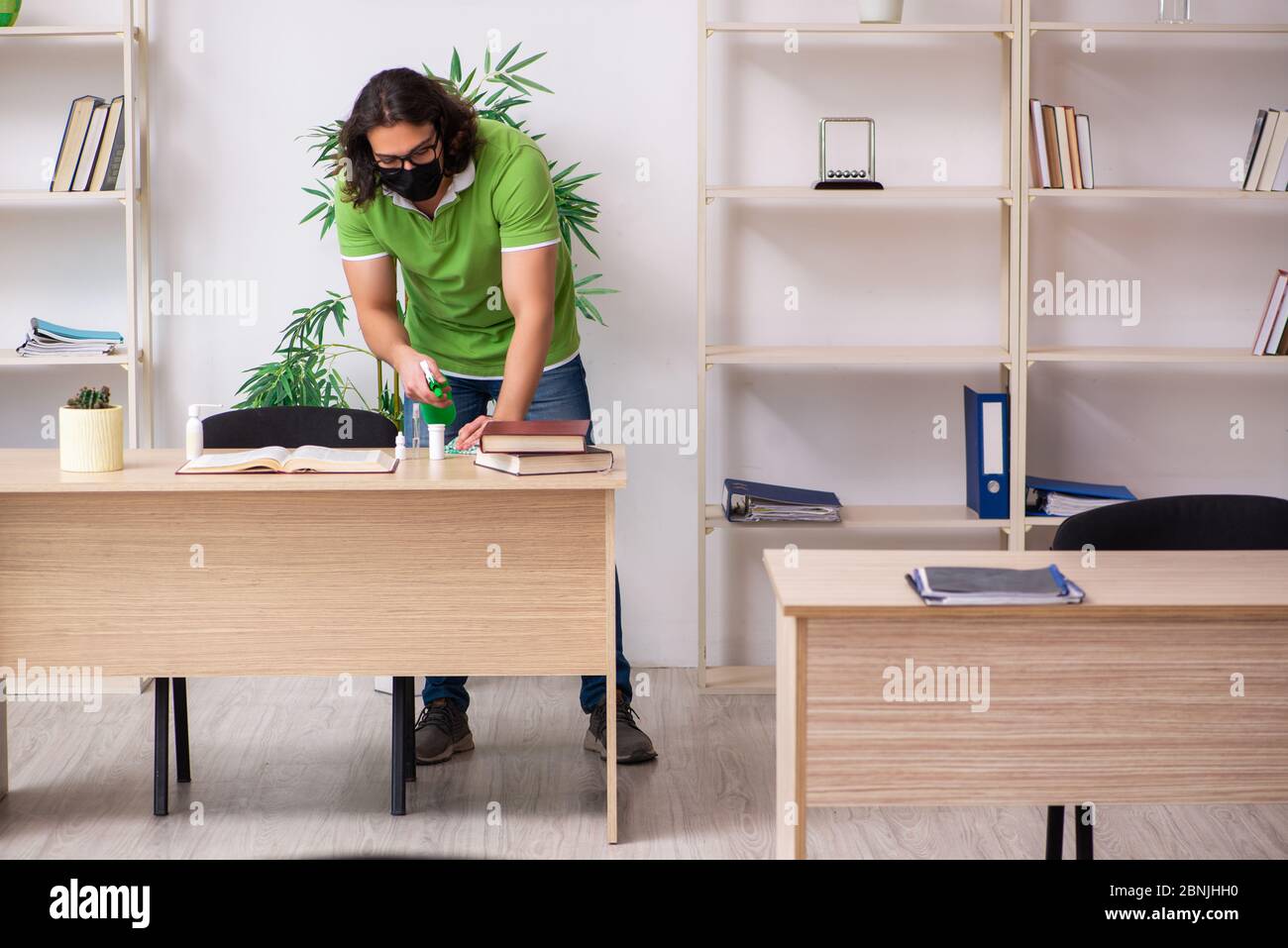 Young man student studying at the home in self-isolation concept Stock ...