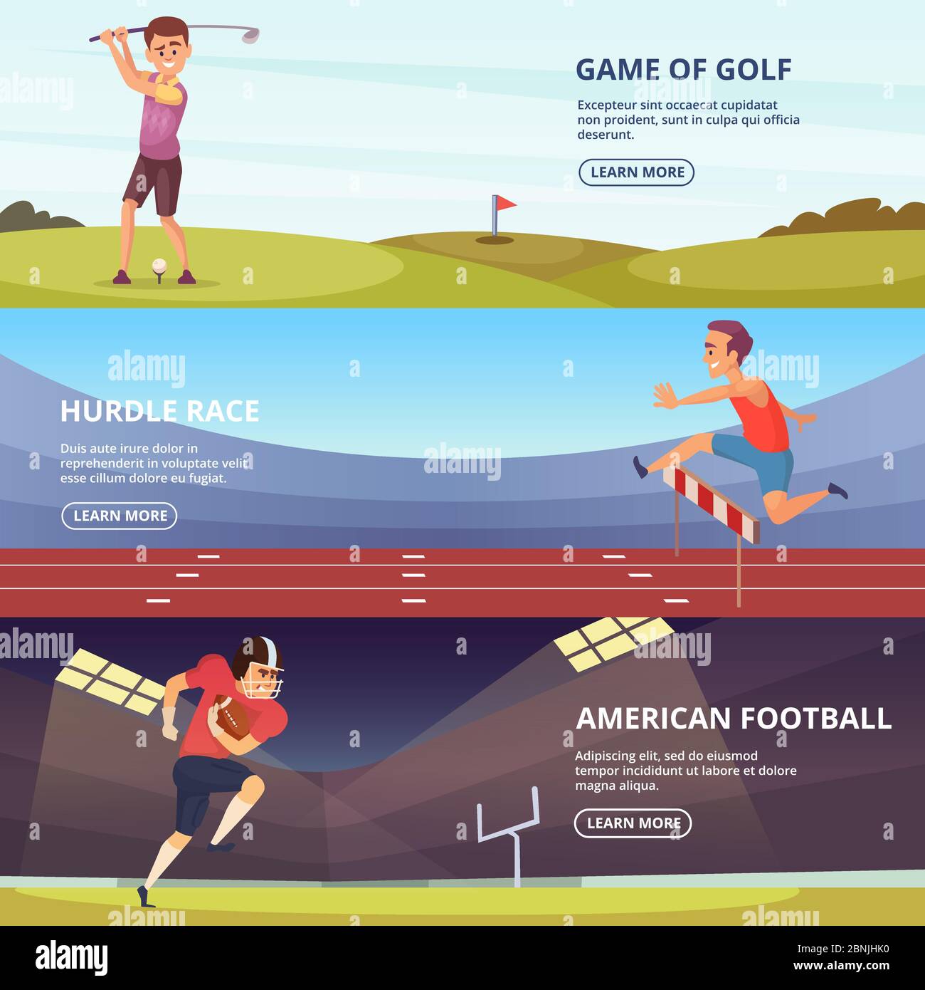 Design of horizontal banners with sport peoples in action poses Stock ...