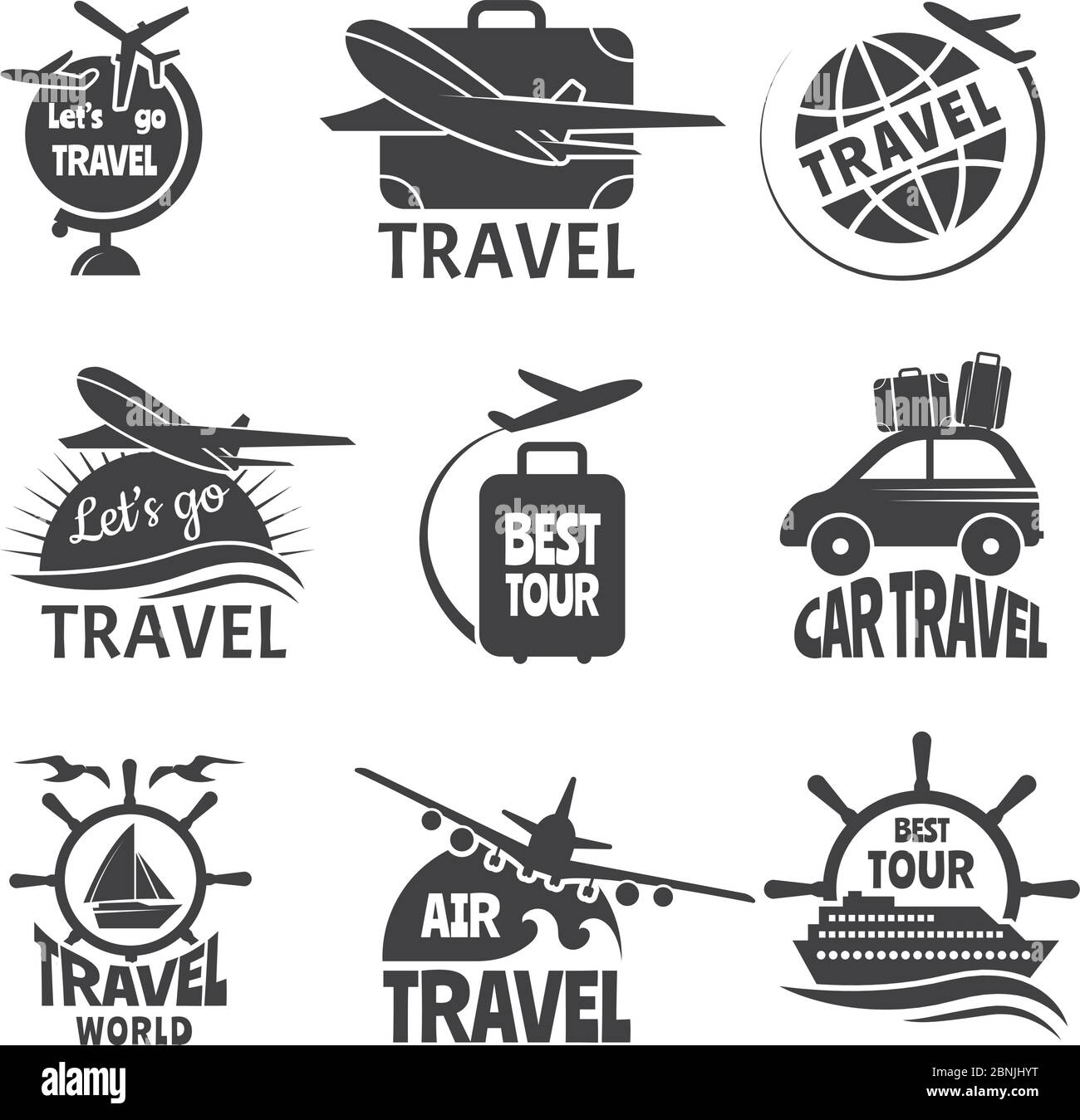 Vector label or logos forma travelling theme. Monochrome pictures of ...