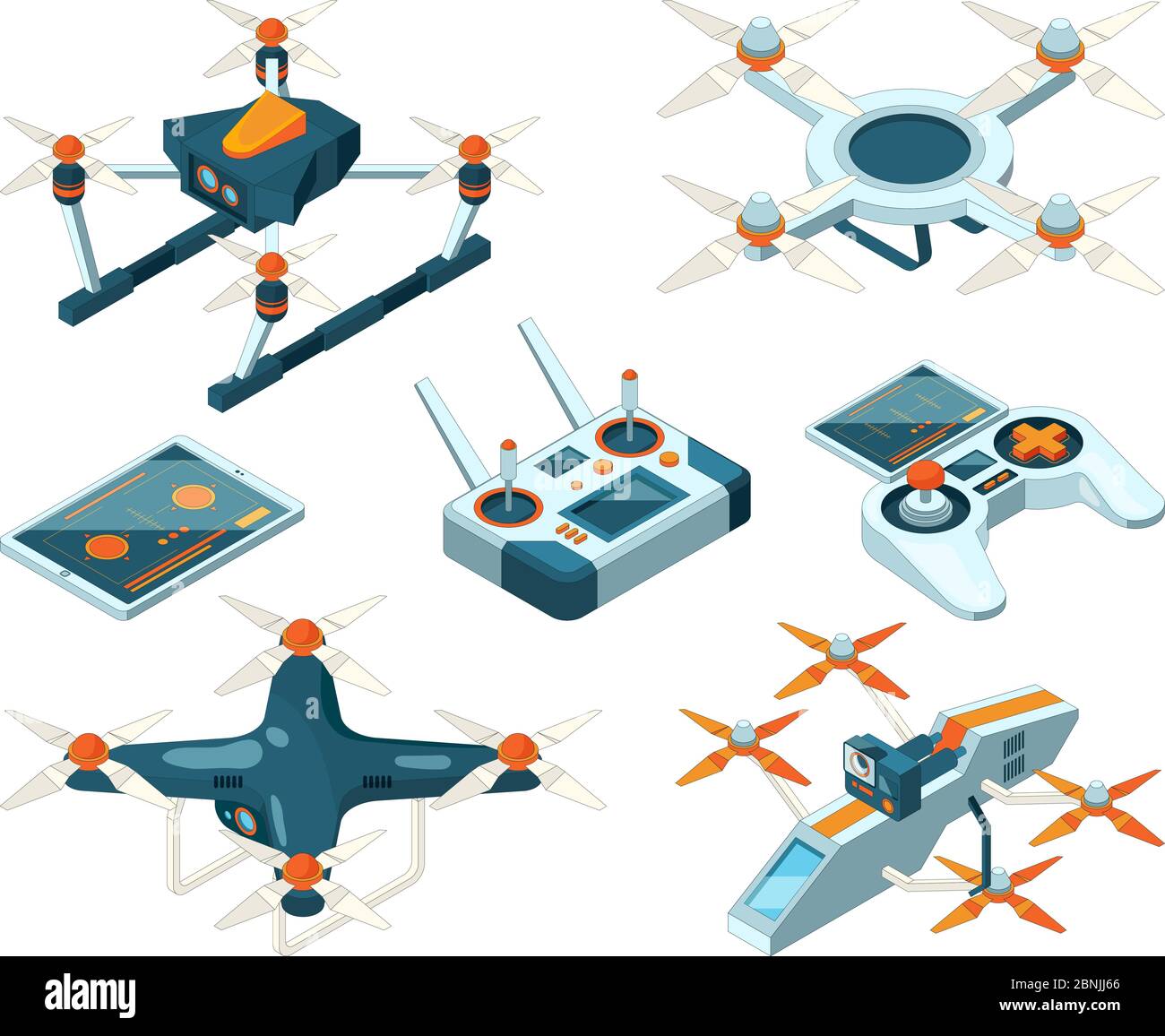 Isometric 3d pictures of drone copters, quadcopters or unmanned ...