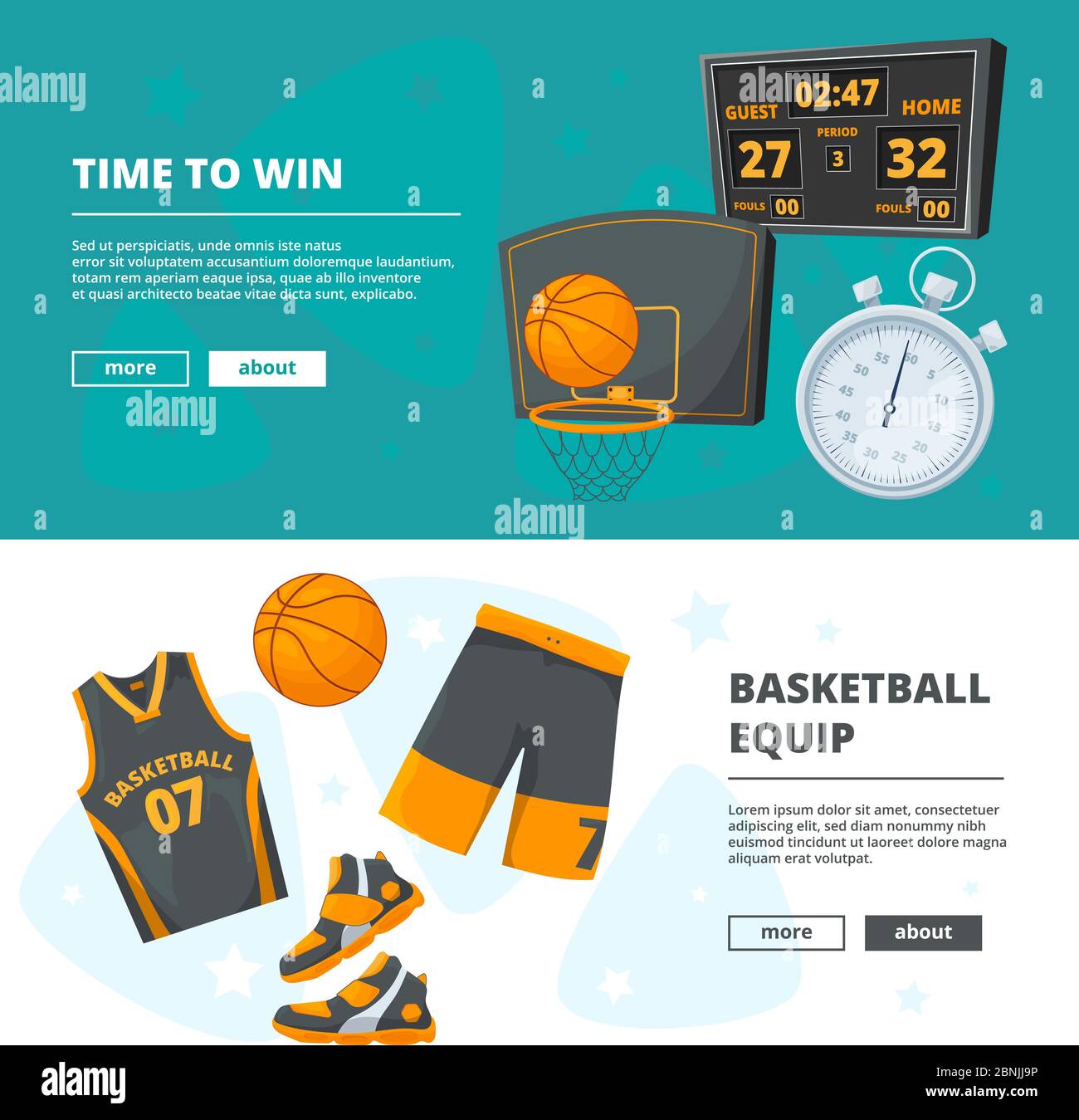 Vector template of horizontal banners with illustrations of basketball ...