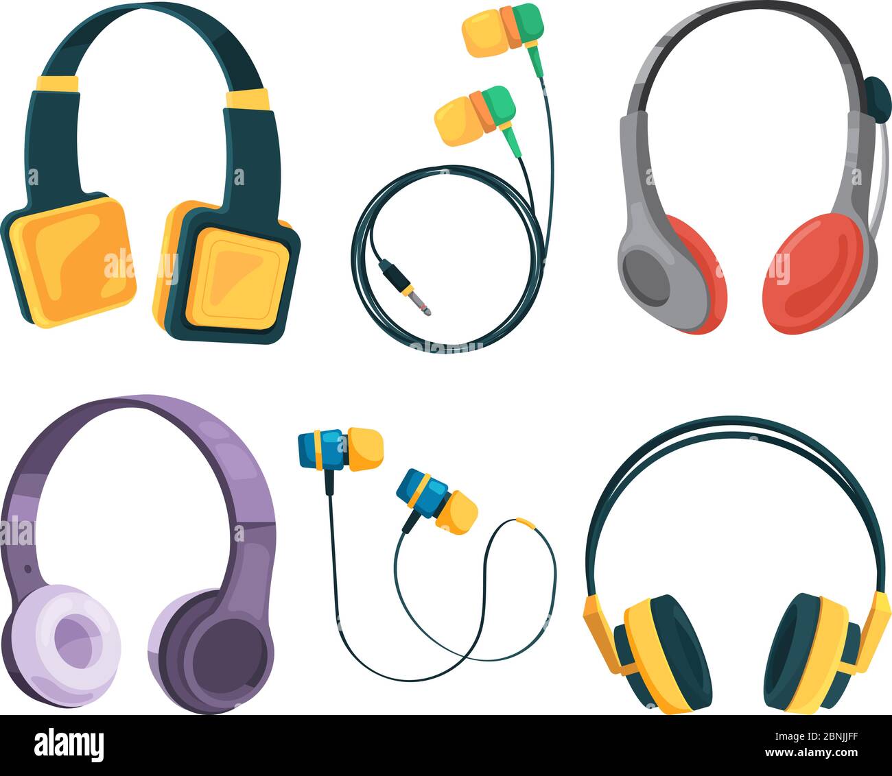 Vector collection set of different headphones. Illustrations in cartoon ...