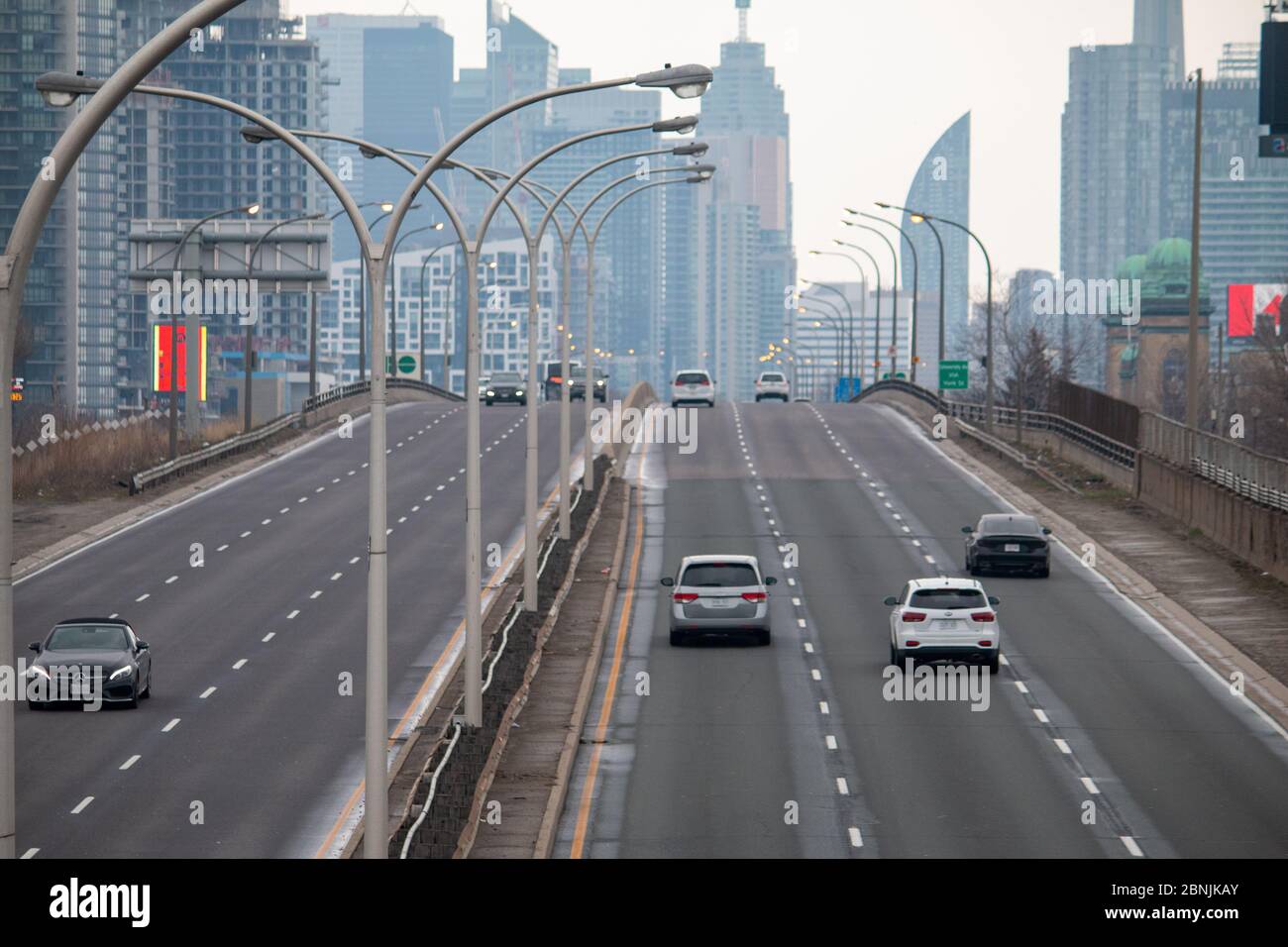Minimal traffic on Gardiner Expressway eastbound in Toronto during ...