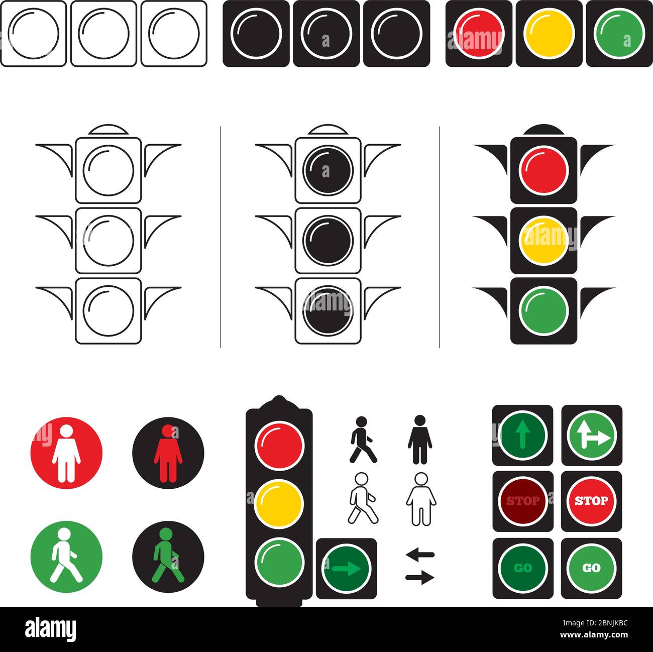 Set stylized illustrations of traffic light with symbols Stock Vector ...
