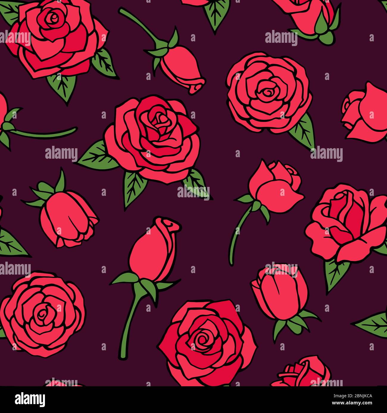 Vector seamless pattern with illustrations of red roses Stock Vector ...