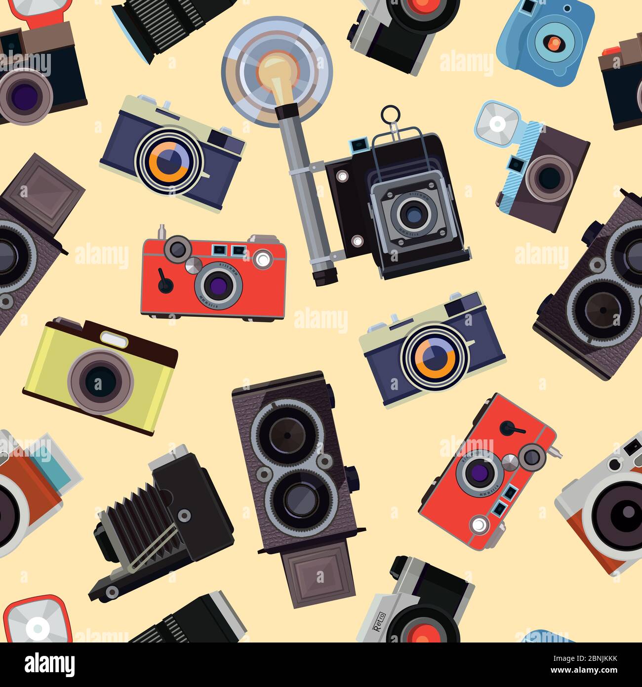 Cartoon seamless pattern with illustrations of retro photo cameras ...