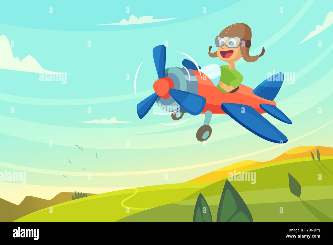 Boy flying in airplane. Funny cartoon illustration Stock Vector Image ...