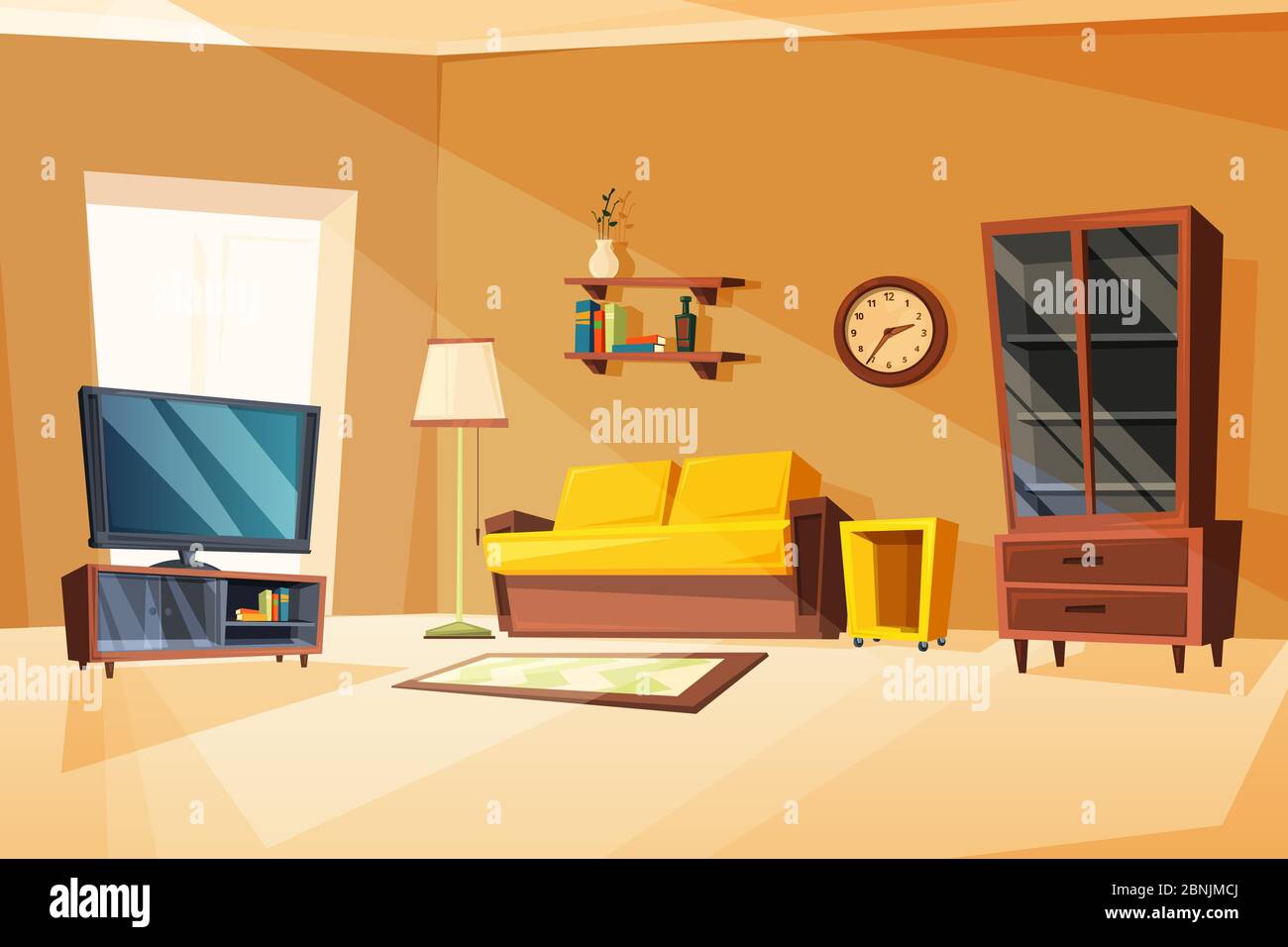 Vector illustrations of living room interior with different furniture ...