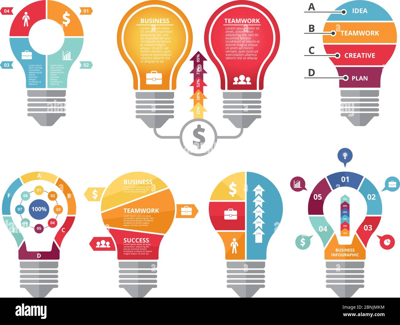 Various infographic shapes of lighting bulb diagram plan hi-res stock ...
