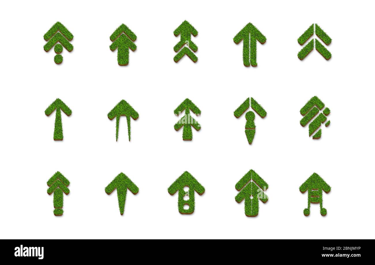 green grass arrow surface, isolated on a white background for green ...