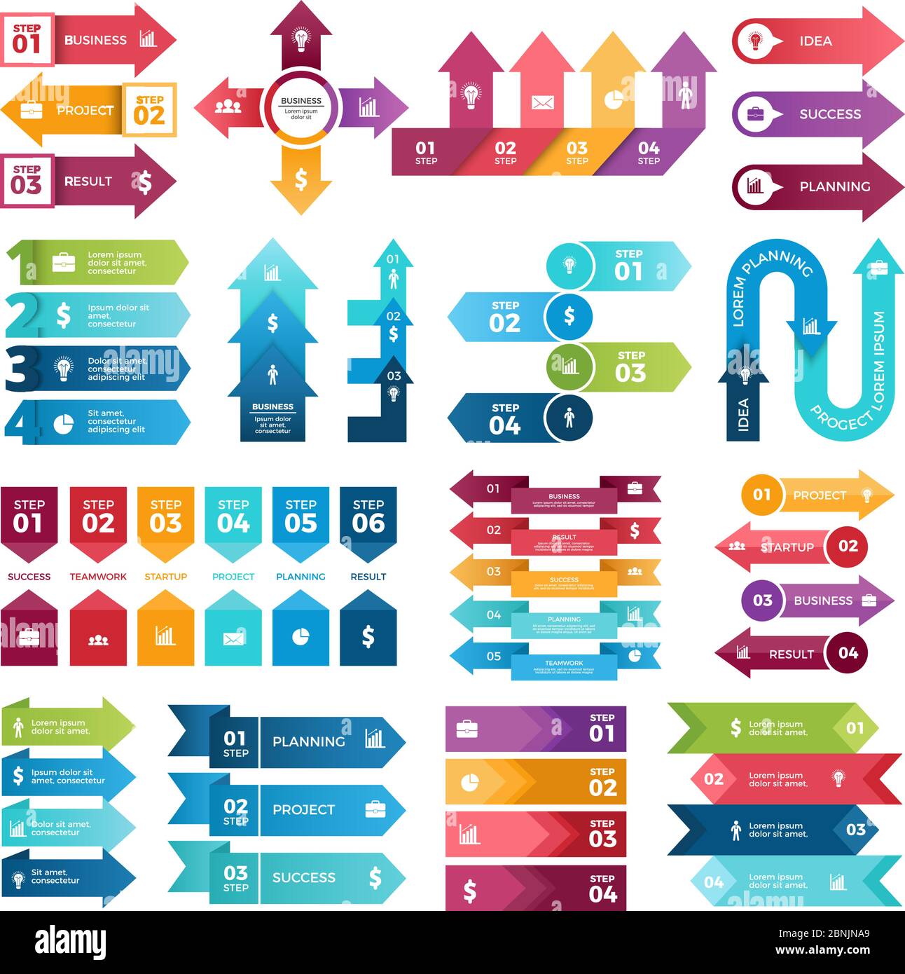 Colored arrows for business presentations. Vector collection of ...