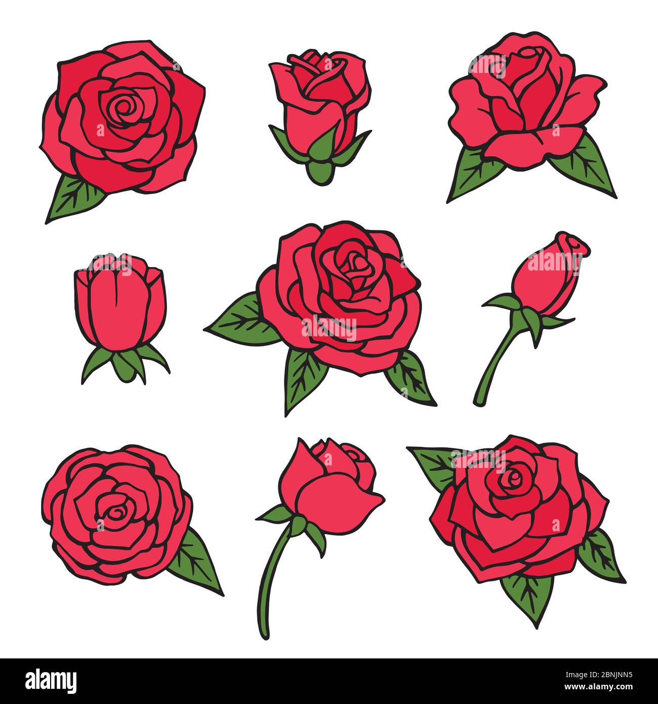 Vector pictures set of various roses. Love symbols Stock Vector Image ...