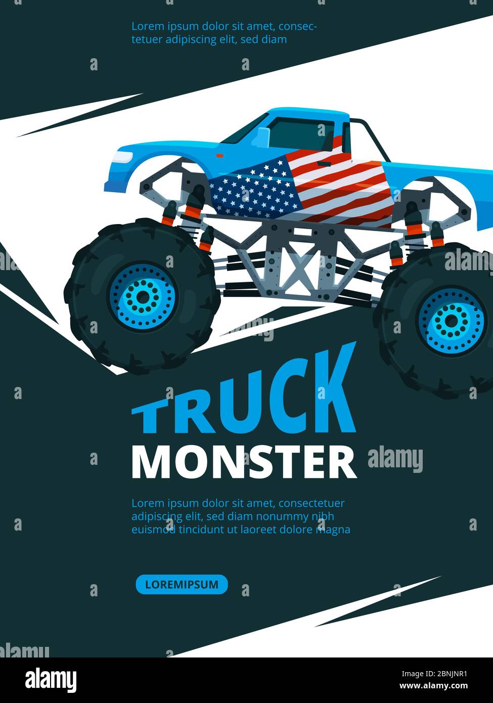 Monster truck poster. Design template of retro placard with ...