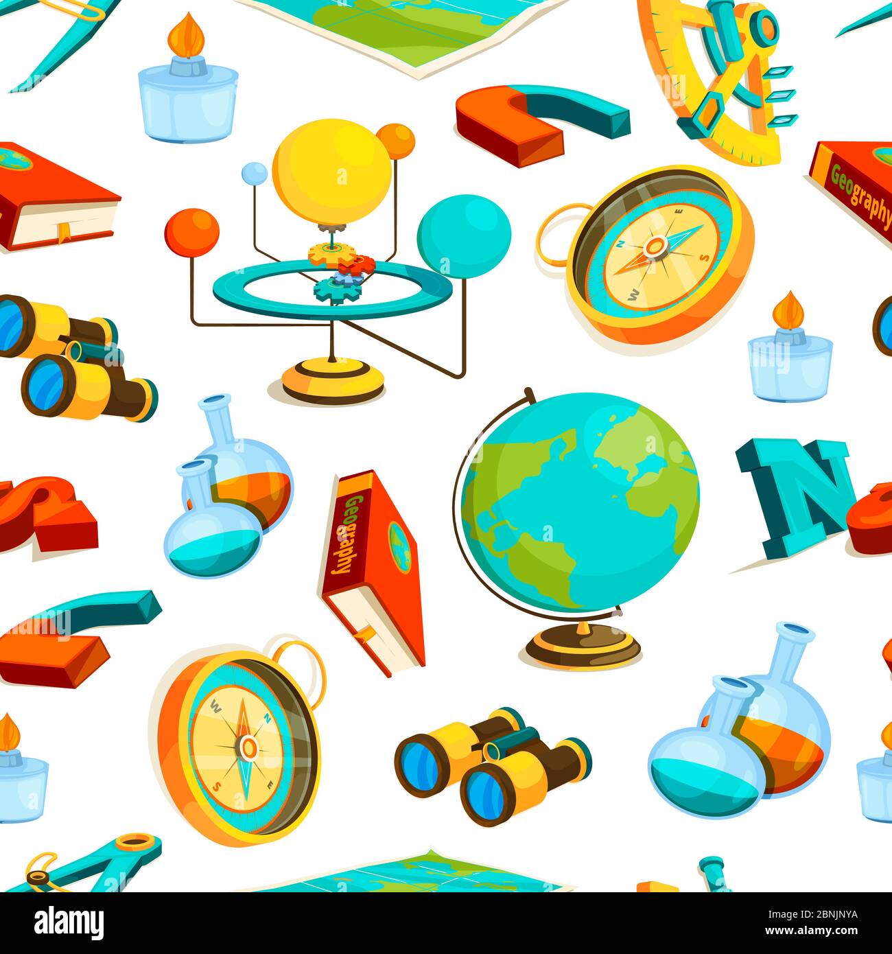 Science seamless pattern. Vector pictures of geography and science ...