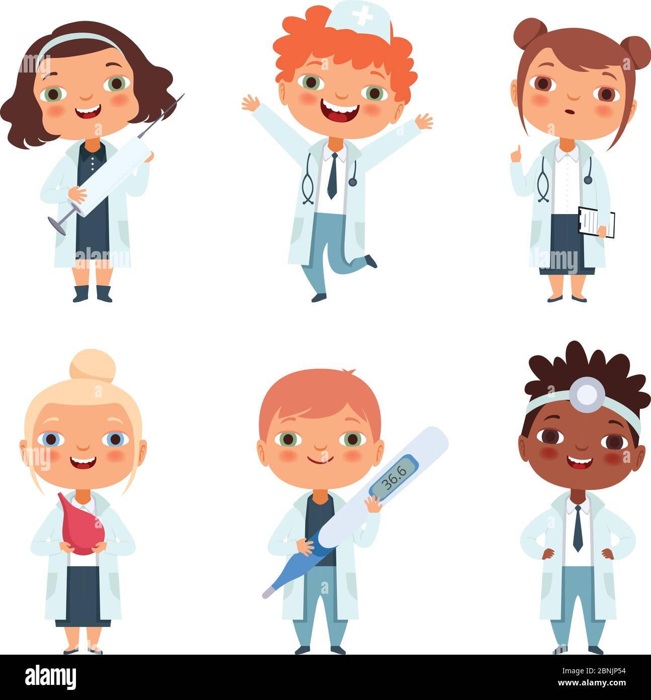 Doctor profession. Childrens in different poses Stock Vector Image ...