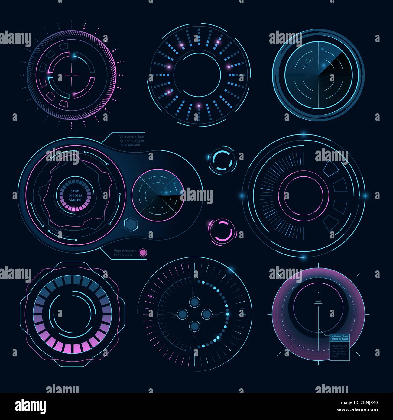 Futuristic digital graphics. Hud radial shapes for web interface Stock ...