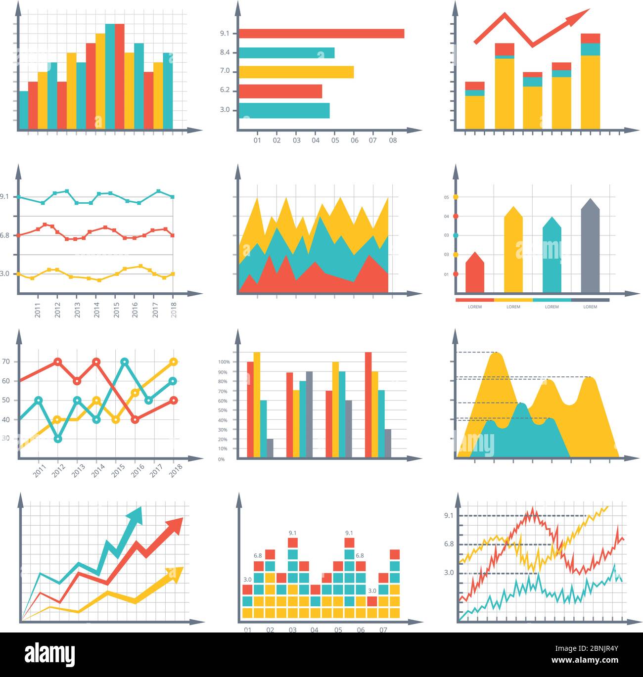 Financial business graphics and diagram set in vector style ...