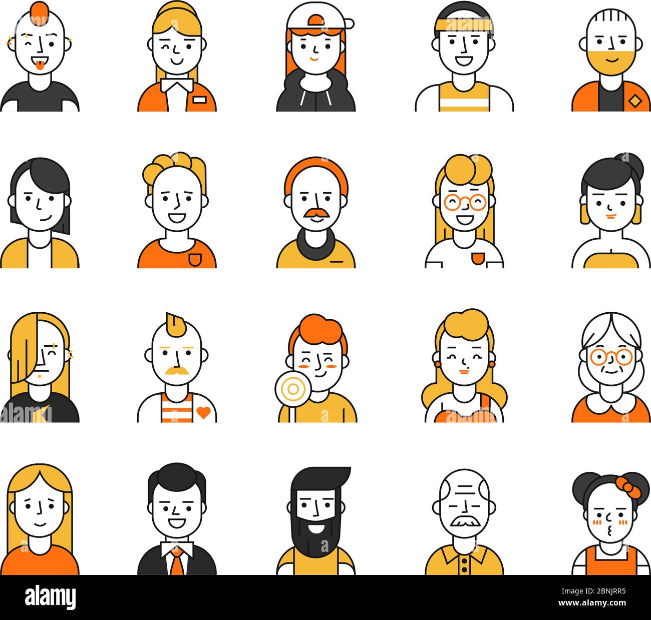 Users icon set in linear style. Various funny characters male and female Stock Vector Image ...