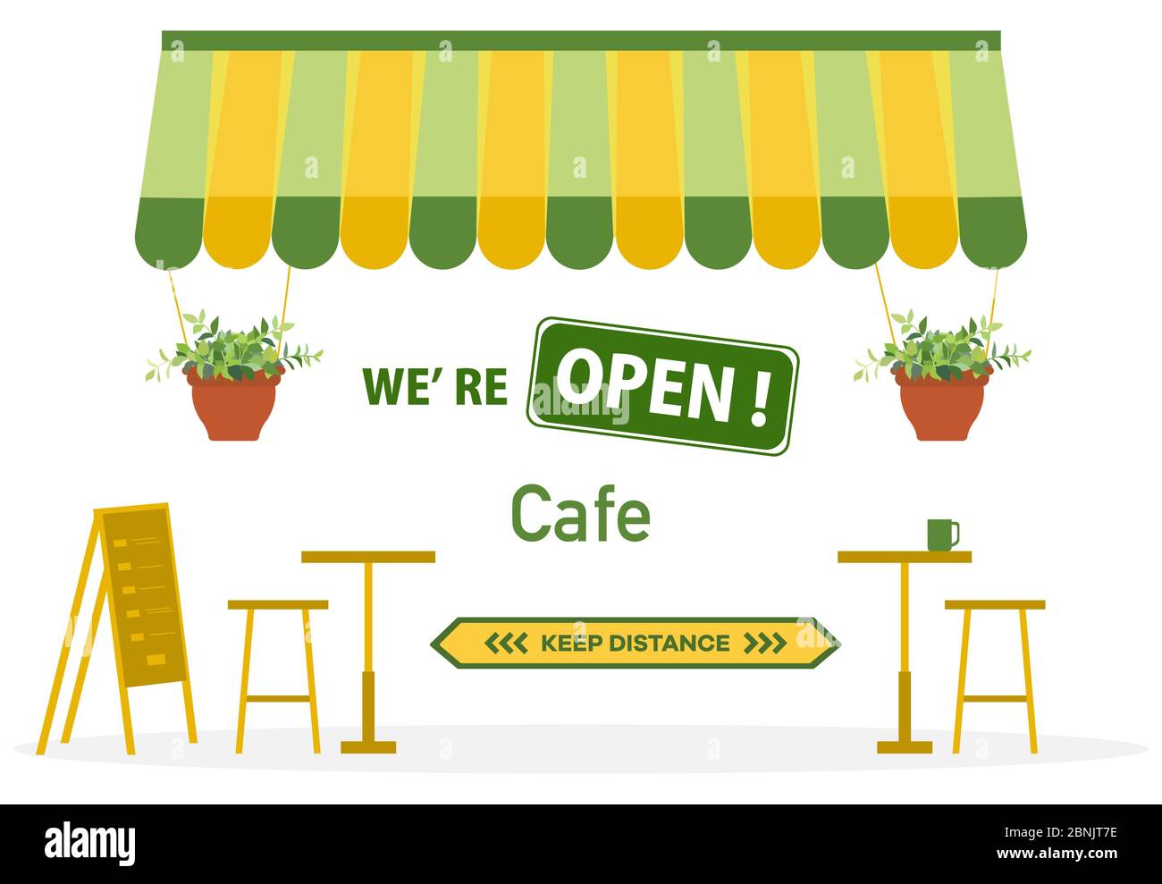 Vector illustration Reopening of cafe, restaurant after COVID-19 ...