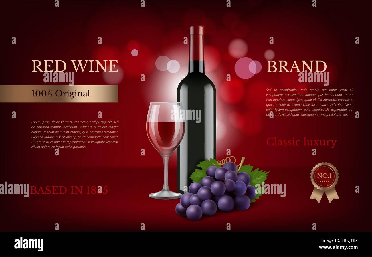 Wine poster advertising. Realistic pictures of grapes and wine Stock ...